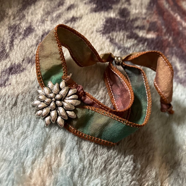Watercolor Silk Ribbon Bracelet Flower Bracelet Handmade Soft Silk ...