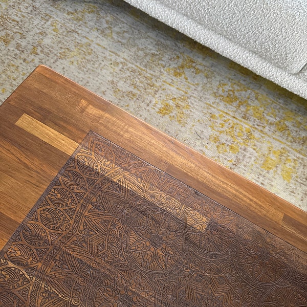 Engraved Walnut Teak Coffee Table - Modern Wood Furniture Illustration ...