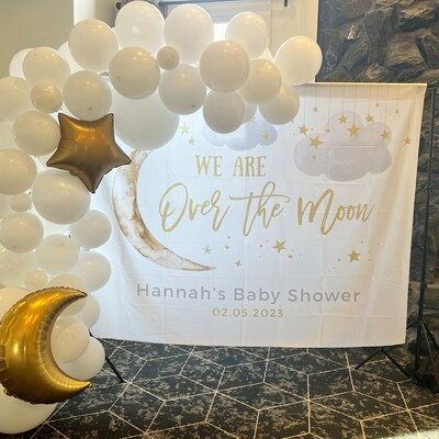 Over the Moon Backdrop, Over the Moon Baby Shower Decorations, Moon and ...