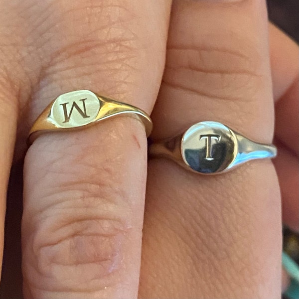 14k Gold Initial Signet Ring,custom Initial Ring,personalized Ring,birthday Gift,letter Ring ...