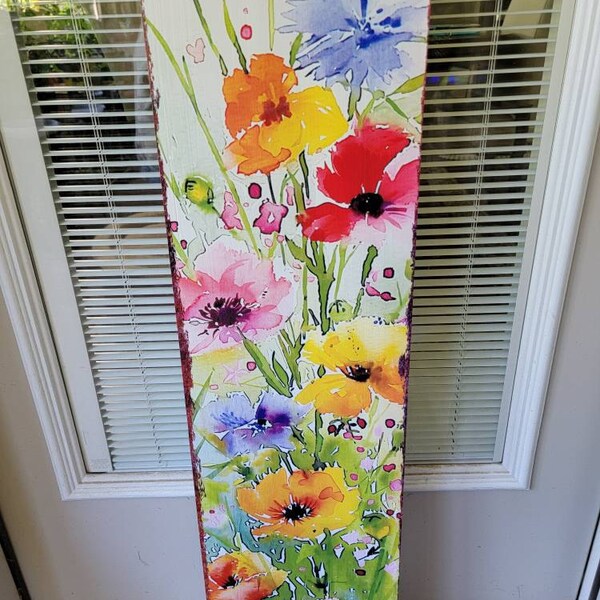 Spring Watercolor Wildflower Wooden Porch Sign | Front Door Wall Decor ...