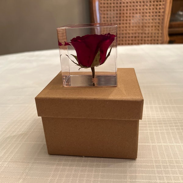 Real Red Rose Cube, Forever Rose Crystals Keepsake, Resin Paperweight ...