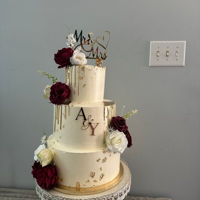 Wedding Initial Fancy Cake Charm Engagement Custom Personalized Acrylic ...