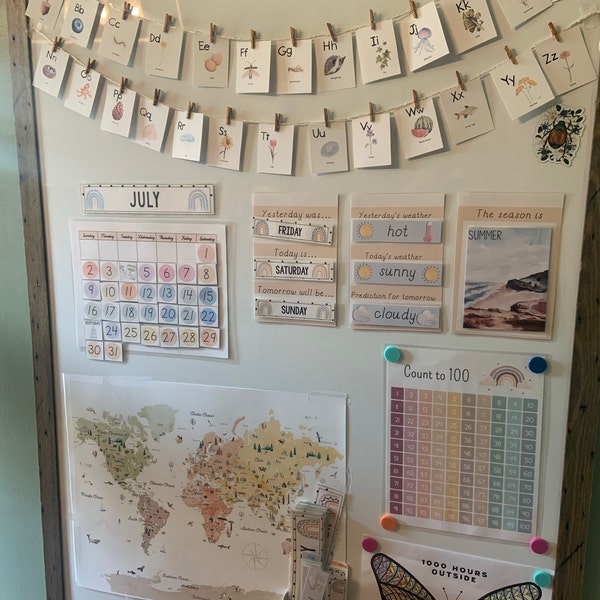 Boho Rainbow Classroom Calendar Display - Boho Rainbow Classroom Decor ...