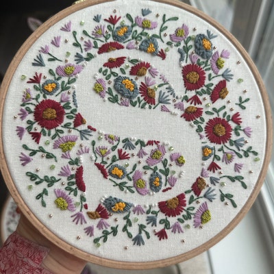 Floral Letter r Hand Embroidery Pattern / Digital PDF Download ...