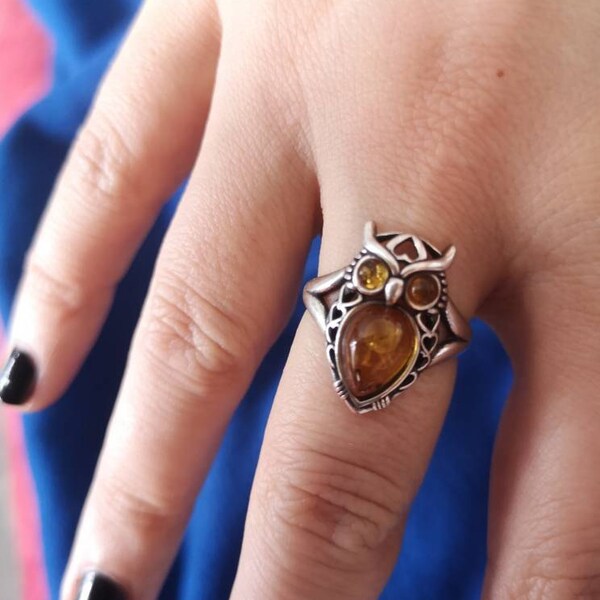Owl Ring, Sterling Silver Owl Ring, Adjustable Ring, Owl Jewelry, Owl ...