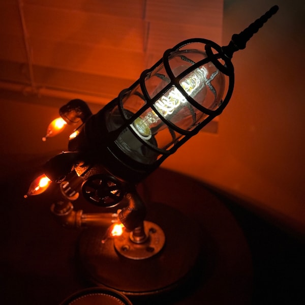 15" Rocket Ship Spaceship Steampunk Industrial Pipe Desk Lamp With 4 ...