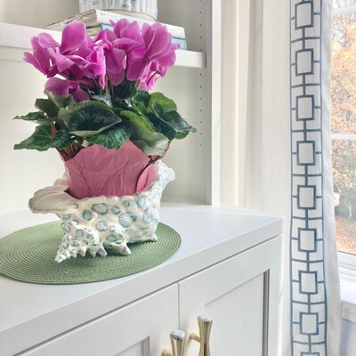 Ceramic Conch Shell Figurine and Cachepot, Hand Painted Blue and White ...