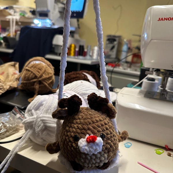 Reindeer on Swing on Swing Car Hanging Crochet Pattern, Christmas Car ...