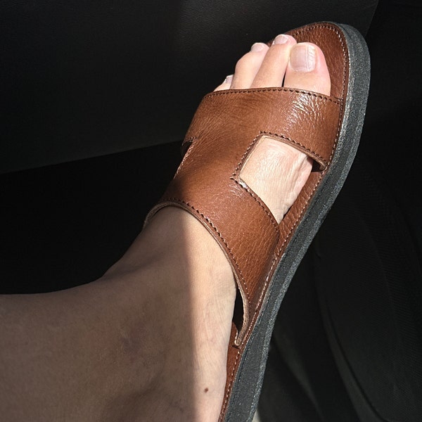 Genuine Leather Sandal, Genuine Leather Thongs, 100% Handmade Natural Leather Sandal ...