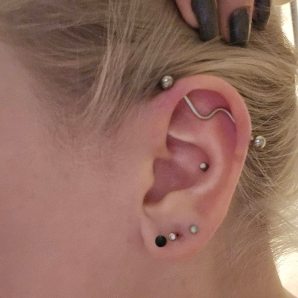 Industrial Barbell Waved Industrial Piercing - 16G 1 1/4" - 14G 1 1/4 ...