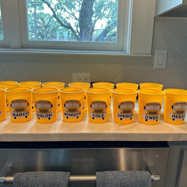 School Bus Party Cups - Reusable School Cups School Bus Birthday School ...