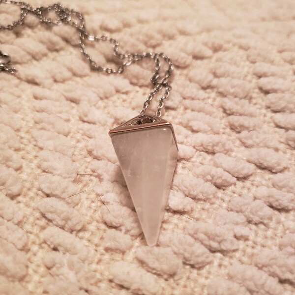 Clear Quartz Necklace Crystalline Silver Pendant Long Necklace Natural ...