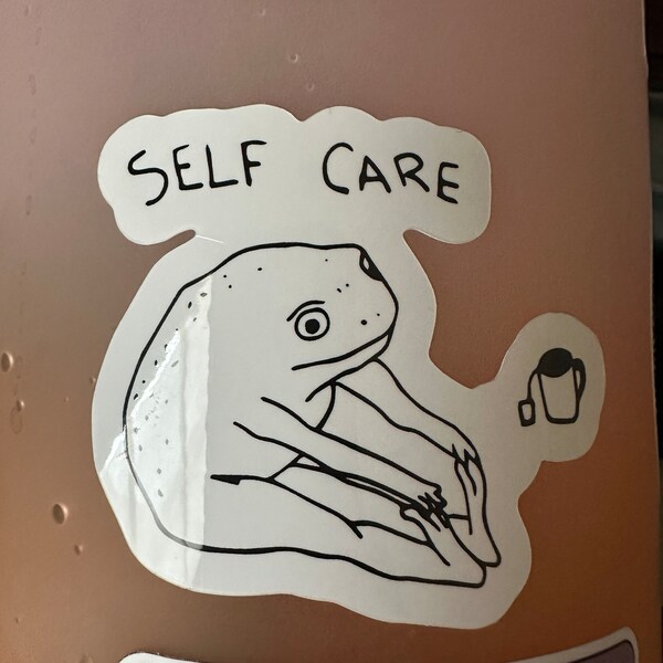 Funny Frog Self Care Sticker, Funny Frog Self Care Retro Sticker, Funny ...