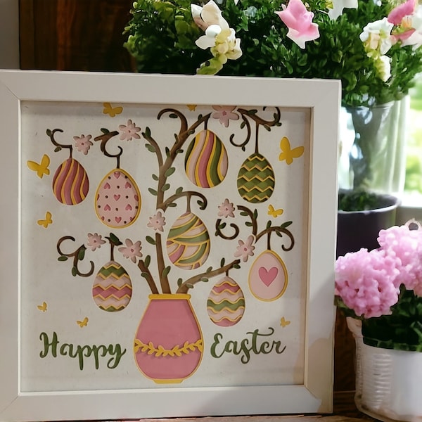 3D Easter Egg Tree Shadow Box, Happy Easter SVG, Easter Tree Shadowbox ...