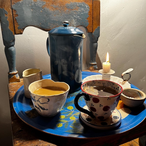 Handmade Ceramic Cup and Saucer, With Handle & Floral Sprig Design ...
