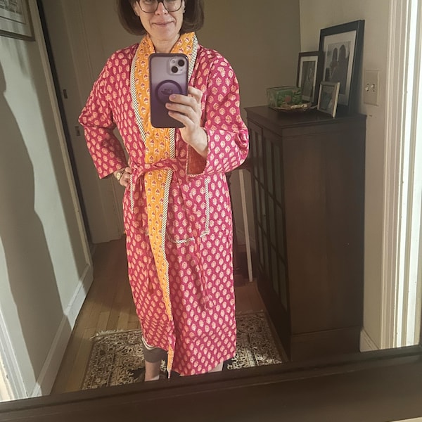 Handblock Print Reversible Quilted Robe| Jaipuri Print Free Size House ...