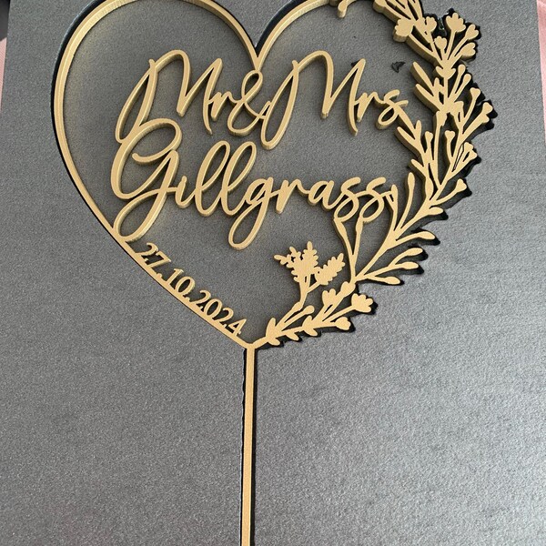Gold Cake Topper With Heart, Heart Cake Topper, Wedding Cake Toppers ...