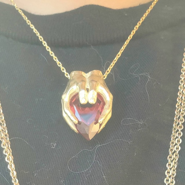 Gold Plated Garnet Hand 925K Silver Pendant, 925 Silver Gold Plated ...