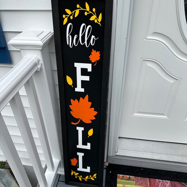 Hello Fall Porch Sign - Front Porch Fall Welcome Sign With Vintage ...