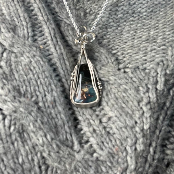 Variscite Stone Pendant Necklace Wire Wrapped in Argentium Sterling ...