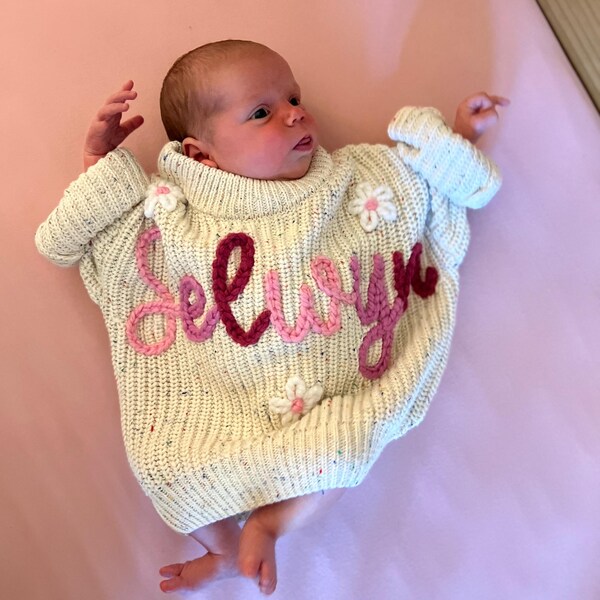 Flower Initial Sweater|personalized Hand Embroidered Initial Sweater ...