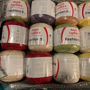 Aunt Lydia's Crochet Thread Size 3, 100% Mercerized Cotton. 3 Ply, 9 ...