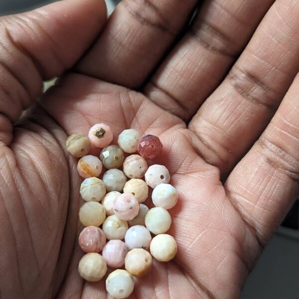 AA Faceted Natural Peruvian Pink Opal 2mm 4mm 5mm 6mm Round Beads Laser ...