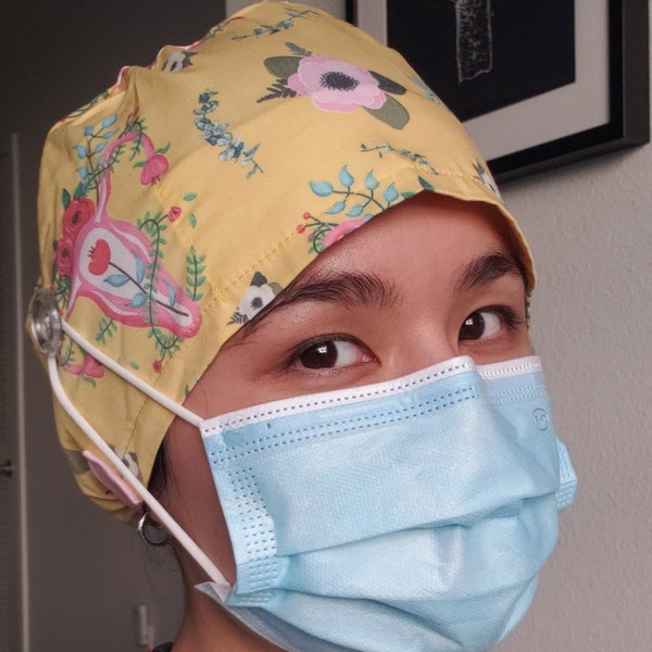 Uterus Anatomy Ponytail Scrub Cap, Nurse Surgical Hat With Buttons - Etsy