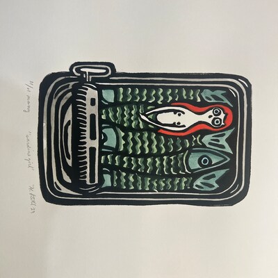 Sardine Girl Hand Pulled Block Printed & Water Color Original Art ...