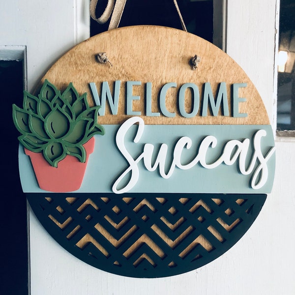 Welcome Succas Sign, Welcome Sign SVG, Boho Door Decor SVG, Succulent ...