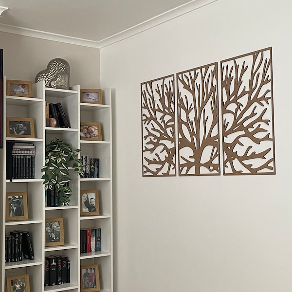 Modern 3 Panel Set Art, Tree of Life Branches, Wooden Wall Art, Hanging ...
