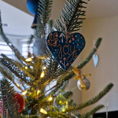 Hand Painted Heart Shaped Christmas Tree Decoration - Etsy