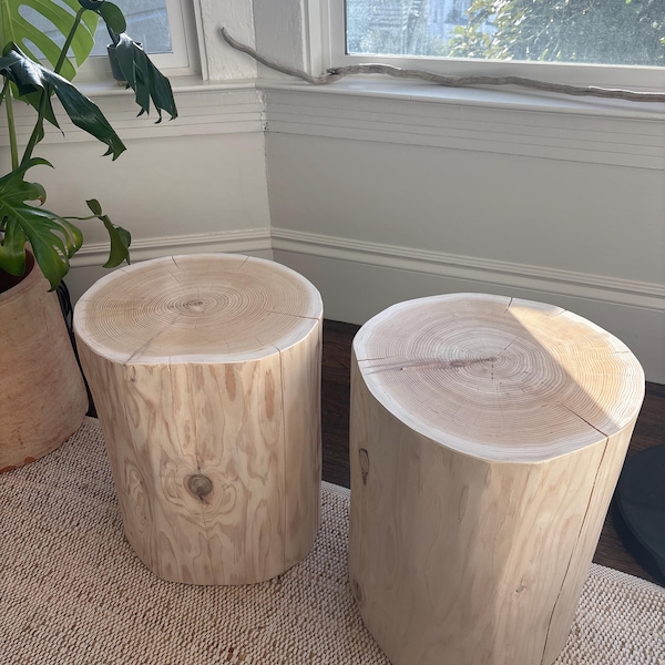 Whitewash Finish Reclaimed Cedar Log, Stump End Table, Handmade in BC ...