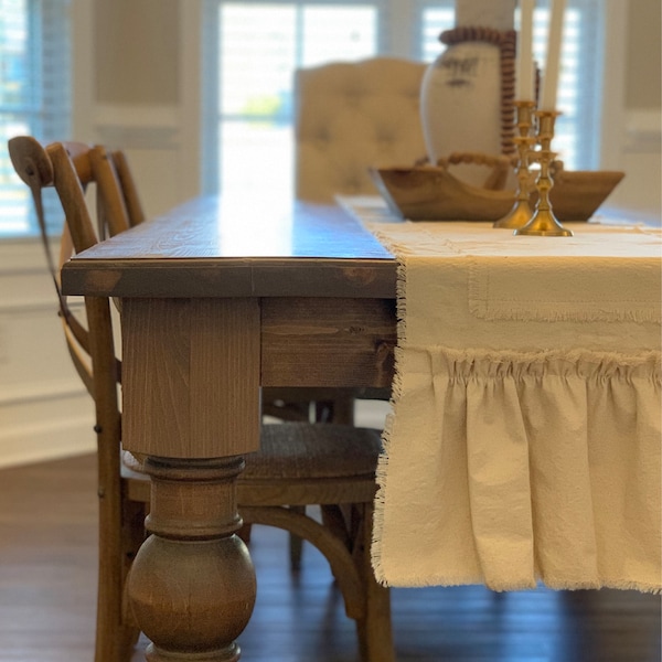 Rustic Cream Cotton Table Runner: Farmhouse Ruffled Decor - Etsy