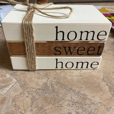 Farmhouse Wood Book Stack/ Home Sweet Home/ Book Bundle/ - Etsy