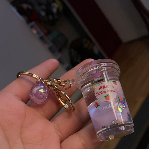 Peach Liquid Keychain, Boba Keychain, Quicksand Keychain, Kawaii ...