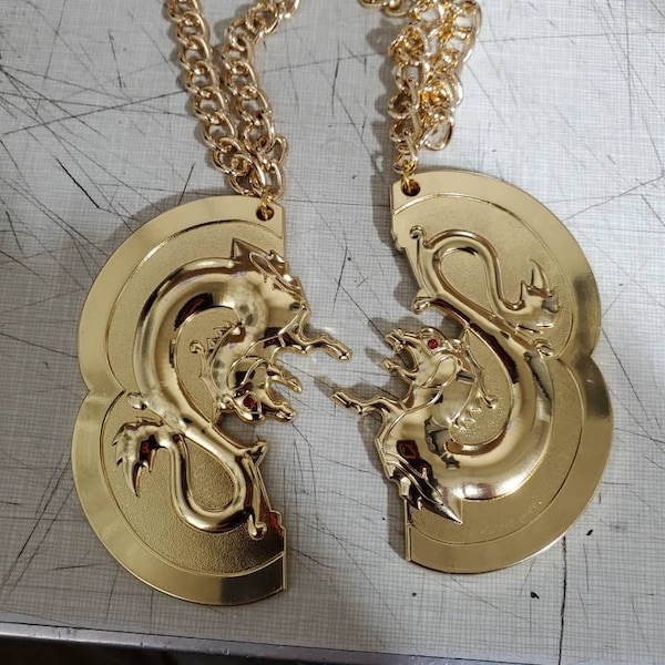 Double Dragon Gold Medallion Cosplay Prop Metal Necklace - Etsy