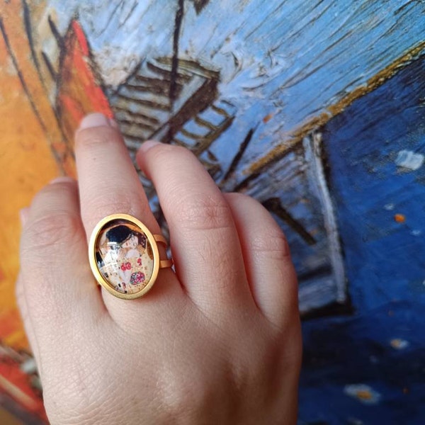 Vintage Ring Klimt, the Kiss, Antique, Fancy, Cameo, Gold, Silver ...