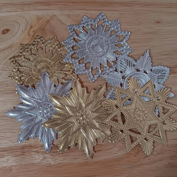 4 GOLD Christmas Dresden Trim Large German Paper Lace DIY Starburst ...