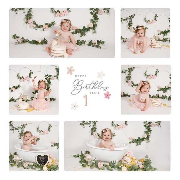 Cake Smash Photo Collage Template, First Year Birthday Storyboard, Cake ...