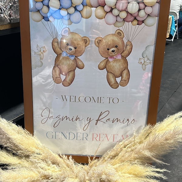 EDITABLE Teddy Bears Gender Reveal Welcome Sign, Baby Boy or Girl Party ...