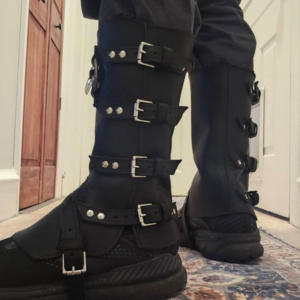 Tallest Swiss Military Style Gaiters or Spats in Oiled Black Leather W ...
