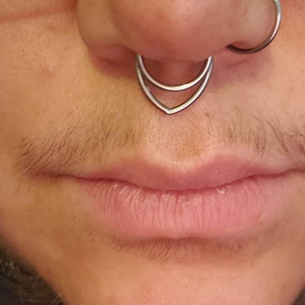 16G Layered Hinged Septum Ring, Titanium Septum Clicker, Silver Septum ...
