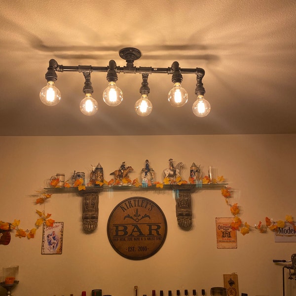 Industrial Lighting Chandelier, Iron Pipe Ceiling Light, Large 7-bulb ...