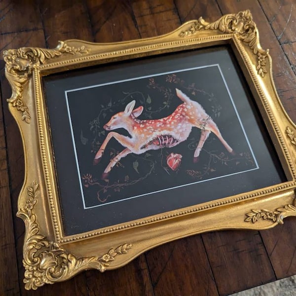 Gothic Fawn With Flowers Handmade Art Print, Deer Oddities ...