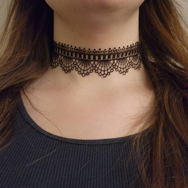 Black Lace Choker Necklace, Patterned Lace Choker, Vintage Choker ...