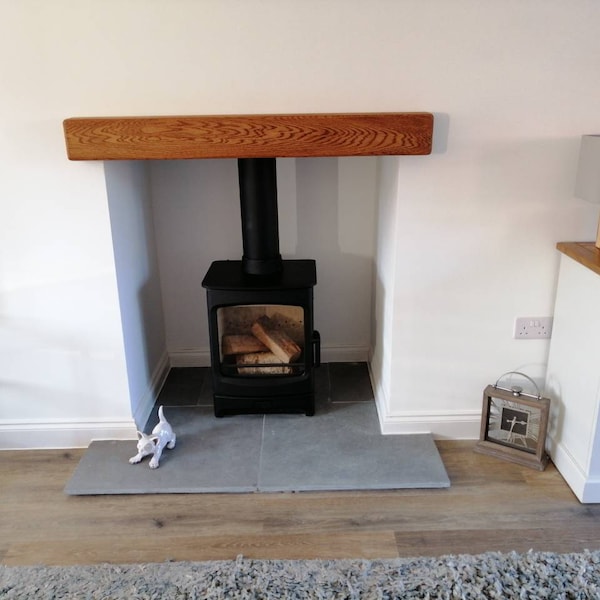 Rustic Oak Fireplace Mantel Beam: Aged Wood, Brackets Included (14cm X ...