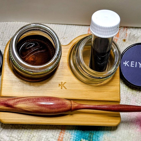 Calligraphy Ink Pot Holder – Bamboo Inkwell Stand for Dip Pens ...