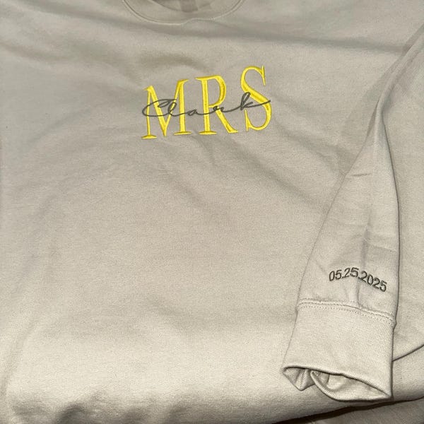 Custom Mrs. Embroidered Sweatshirt, Date on Sleeve, Hubby Wifey, Gift ...